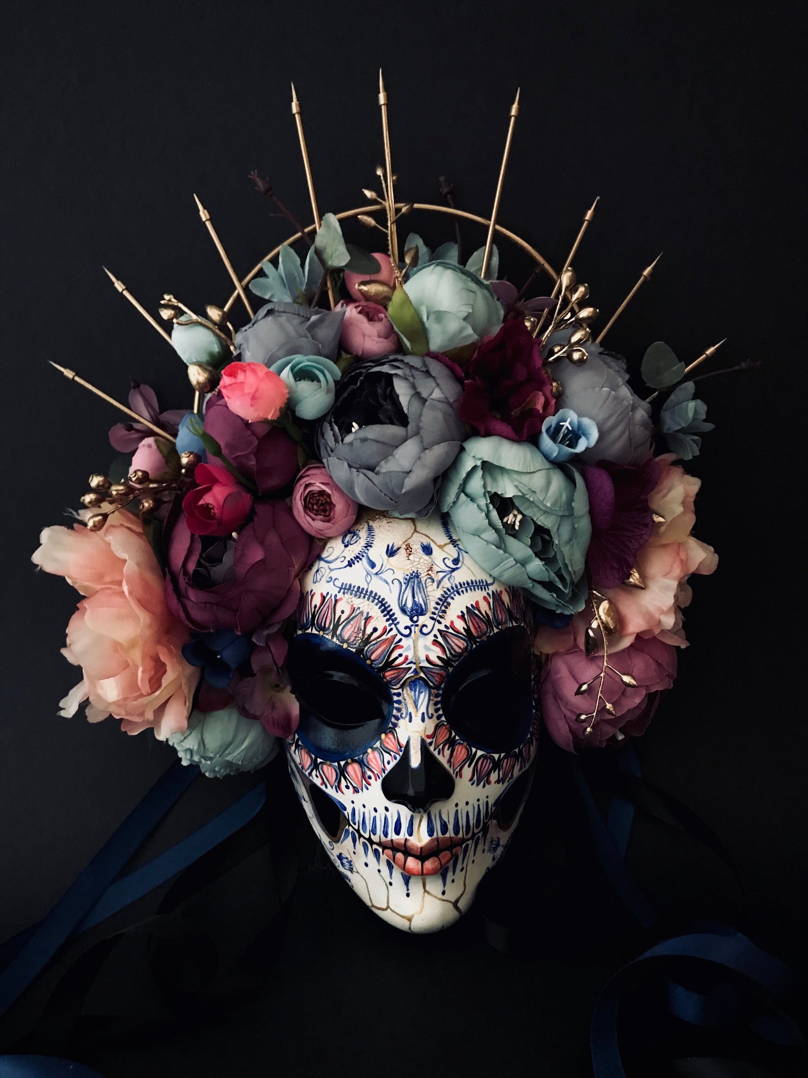 Catrina mask with peonies – RUUA MASKS